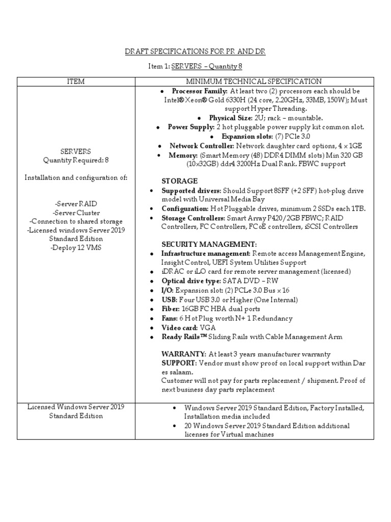 Draft Specifications For PR and DR | PDF | Backup | Computer Network
