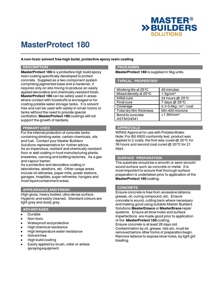 Masterprotect 180 Tds | PDF | Epoxy | Concrete