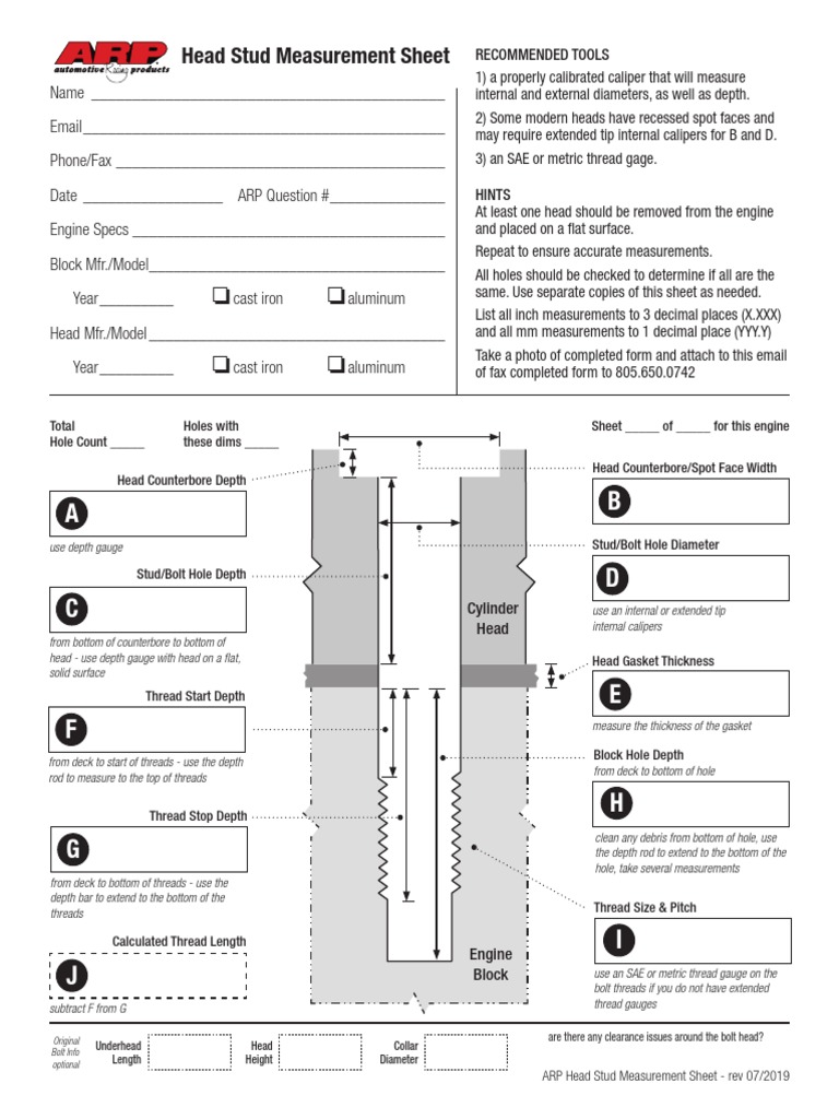 ARP Head Stud Measurement Guide | PDF | Screw | Mechanical Engineering