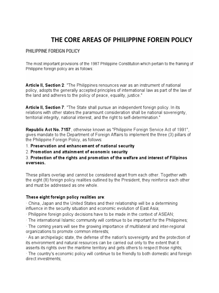 The Core Areas of Philippine Forein Policy | PDF