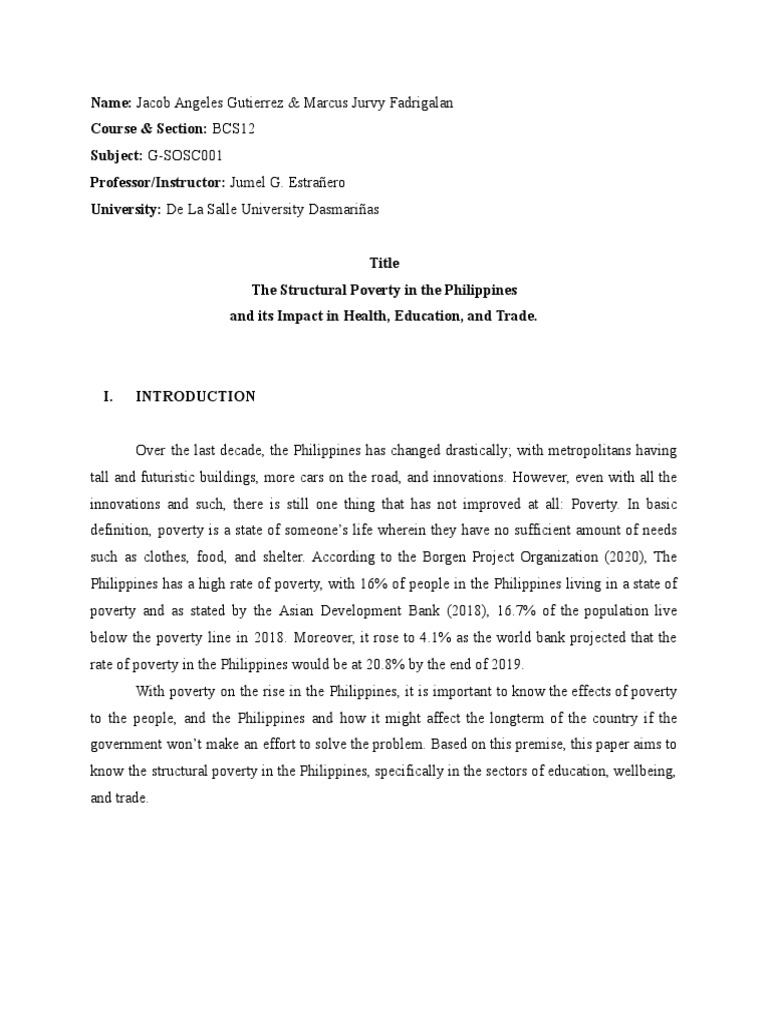 Structural Poverty in The Philippines and Its Impact in Health ...