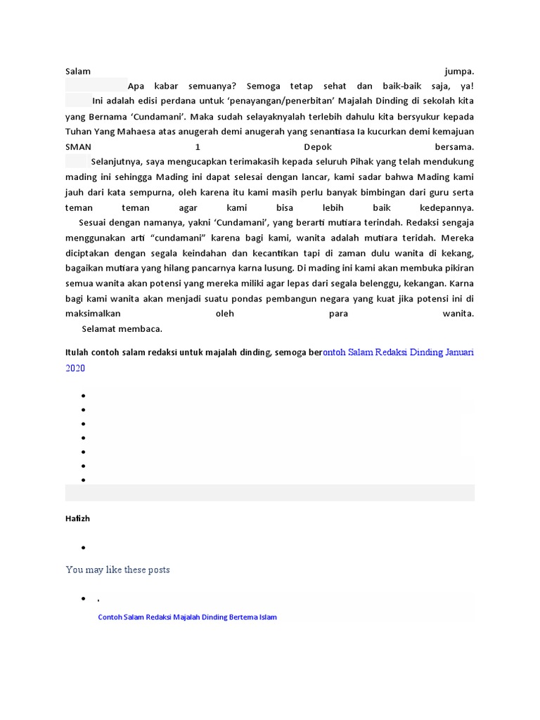 Contoh Salam Redaksi Mading Sekolah | PDF