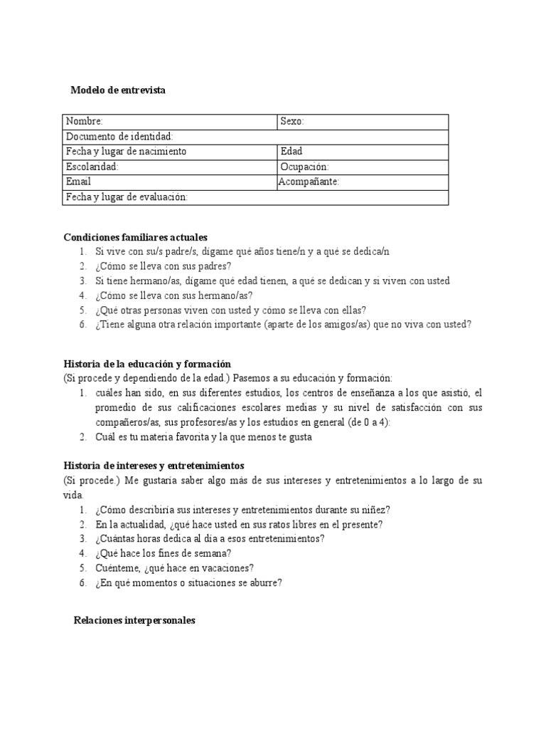 Modelo de Entrevista | PDF