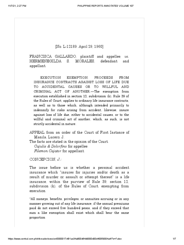 Gallardo v. Morales | PDF | Insurance | Life Insurance