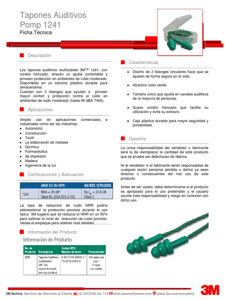 5 Ficha Tecnica De Tapones Auditivos 3m Pdf