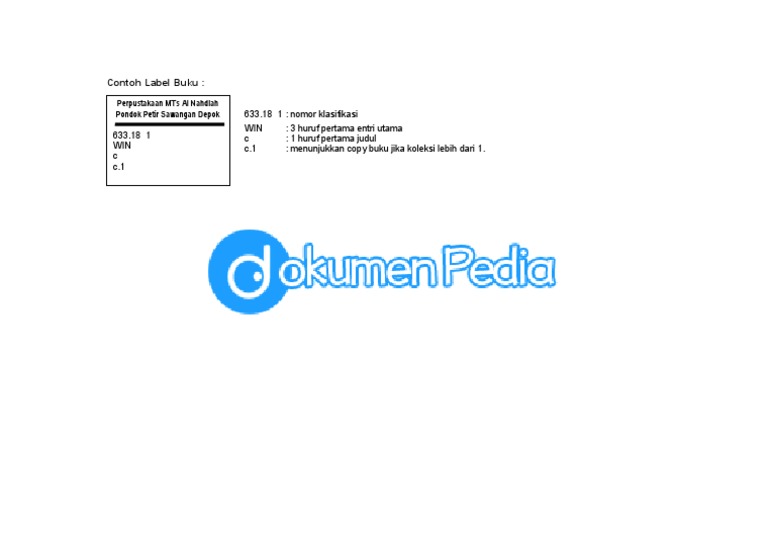 Contoh Label Buku Perpustakaan Sekolah | PDF