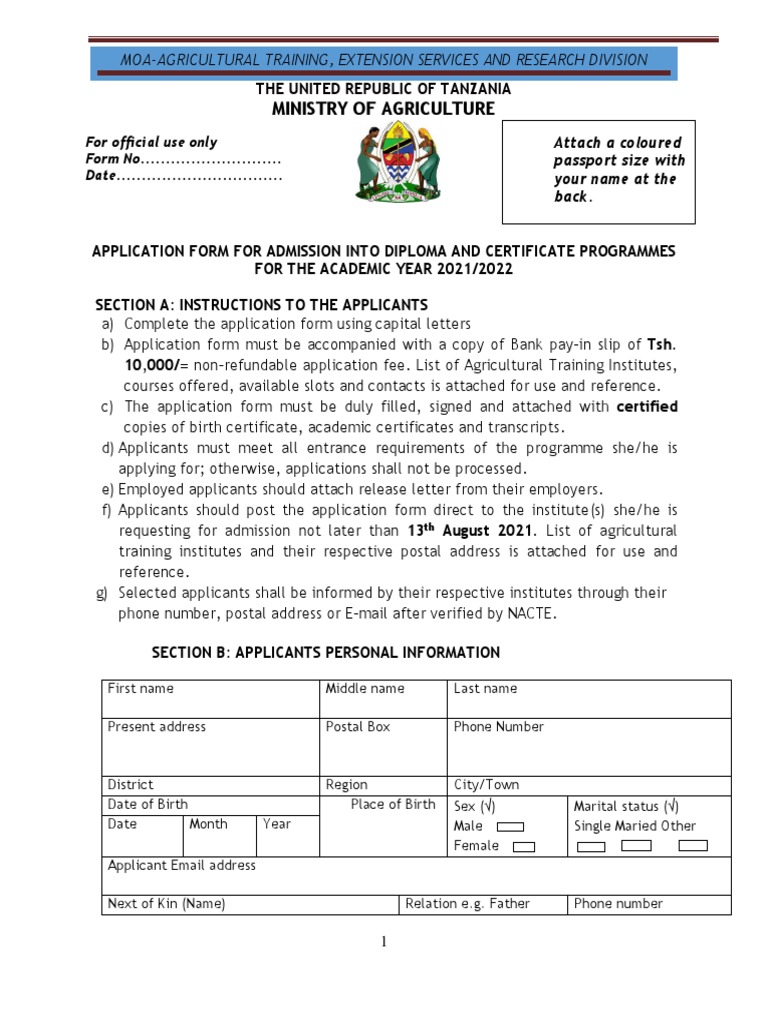 Application Form For Admission 2021-2022 | PDF | Fee