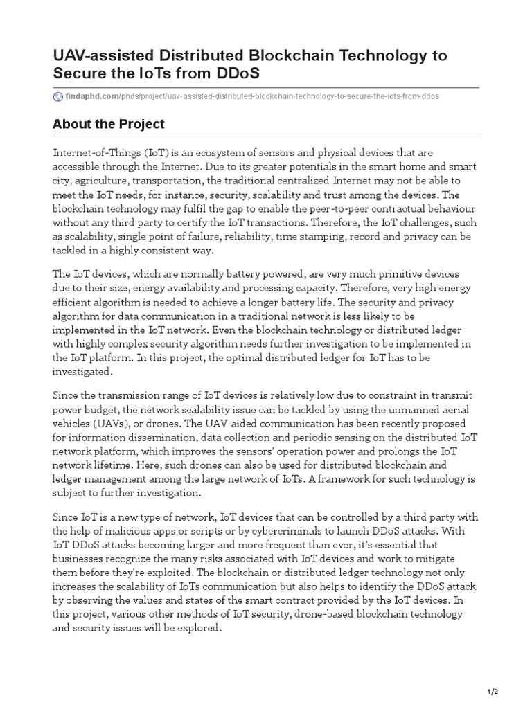 UAV-assisted Distributed Blockchain Technology To Secure The IoTs From DDoS | PDF | Internet Of ...