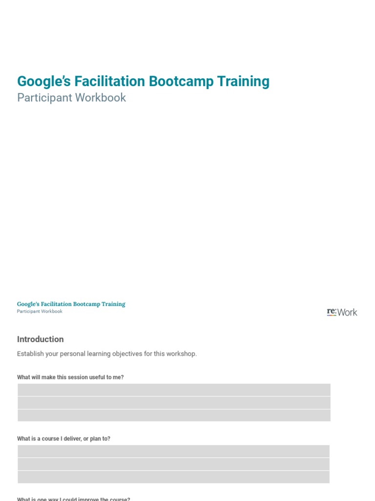 Google's Facilitation Bootcamp Training Participant Workbook | PDF ...