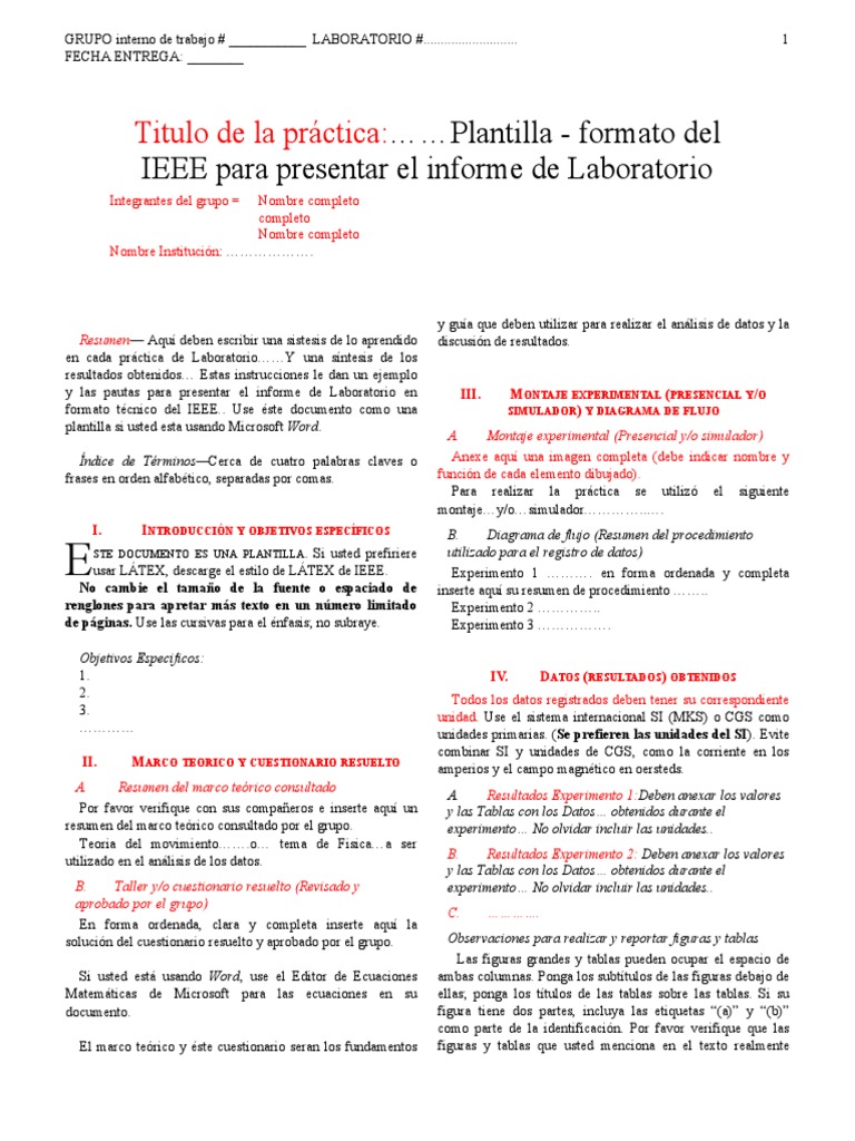 Formato IEEE Lab Electro para Presentar Informes de Laboratorio | PDF | Experimentar | Laboratorios