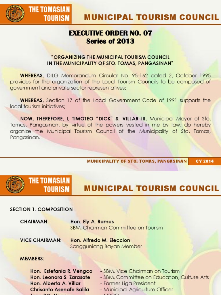 Municipal Tourism Council: Executive Order No. 07 Series of 2013 | PDF ...