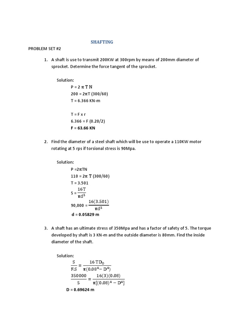 Engineering Shaft Calculations | PDF | Belt (Mechanical) | Physical ...