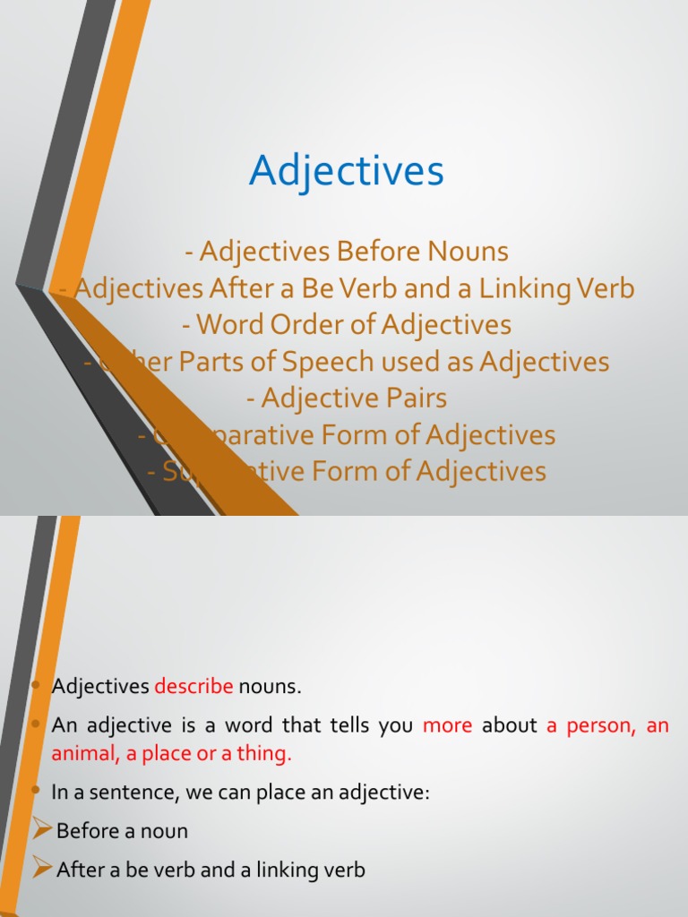 Adjectives Notes | PDF | Adjective | Verb
