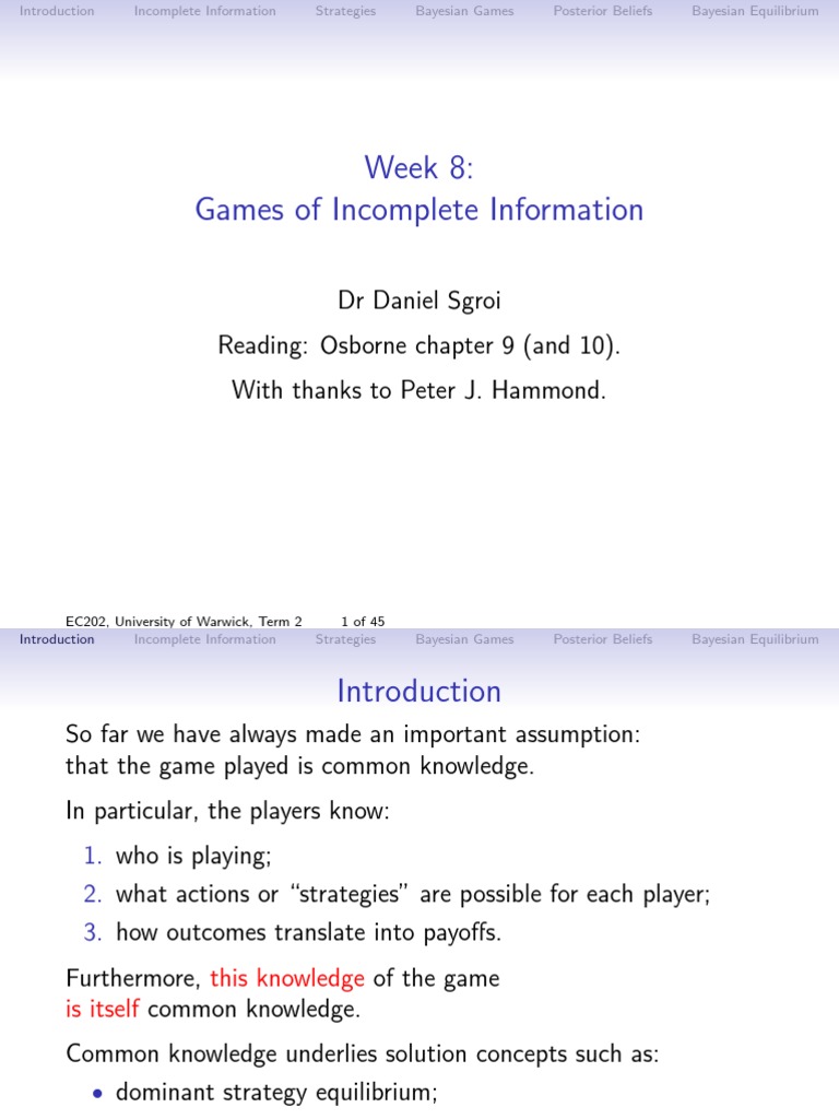 Week 8: Games of Incomplete Information | Download Free PDF | Applied ...
