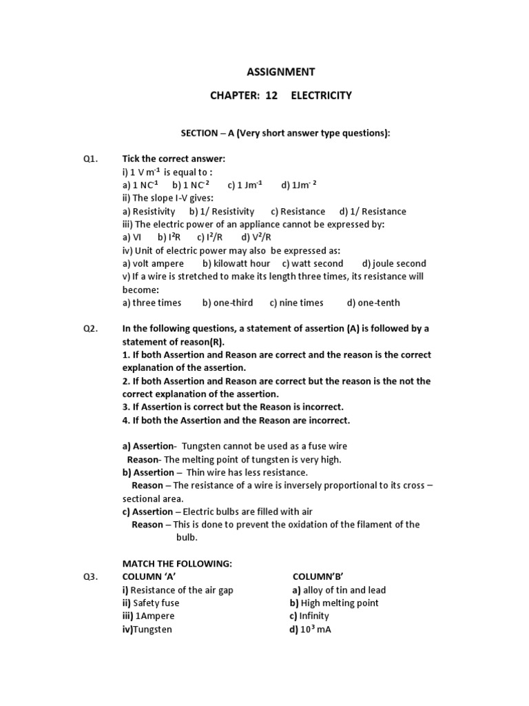 Assignment On Electricity | Download Free PDF | Voltage | Electrical ...