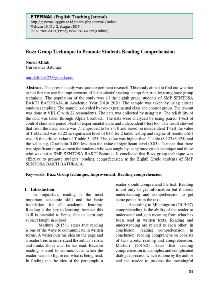 Buzz Group Technique To Promote Students Reading Comprehension | PDF | Reading Comprehension ...