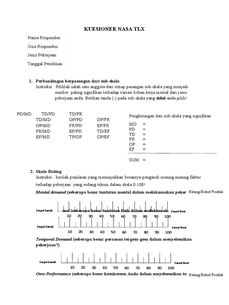 Kuesioner Nasa TLX | PDF