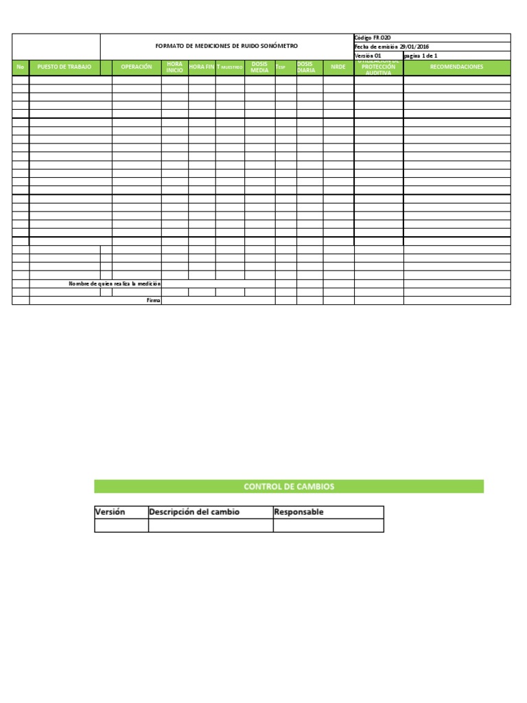 FR.20 Formato de Mediciones de Ruido Dosímetro | PDF