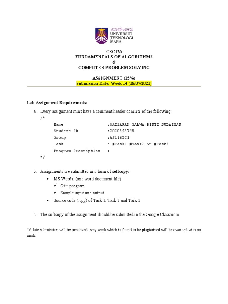 Csc126 Assignment June21 Pdf Variable Computer Science Subroutine 9809