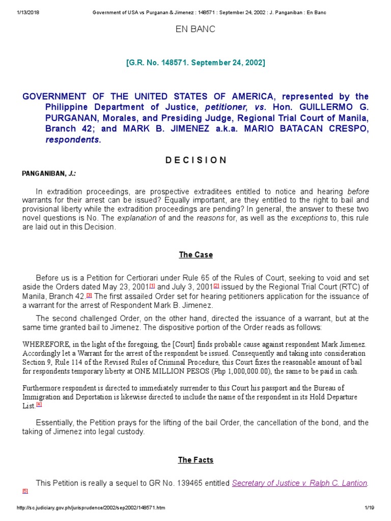 US vs Jimenez Extradition Case Ruling | PDF | Extradition | Bail