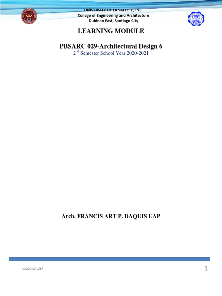 Learning Module PBSARC 029-Architectural Design 6: 2 Semester School ...
