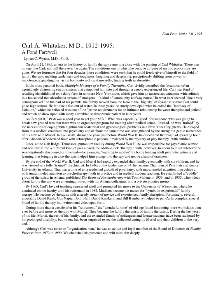 Carl A. Whitaker, M.D., 1912-1995 | PDF | Psychotherapy | Psychiatry