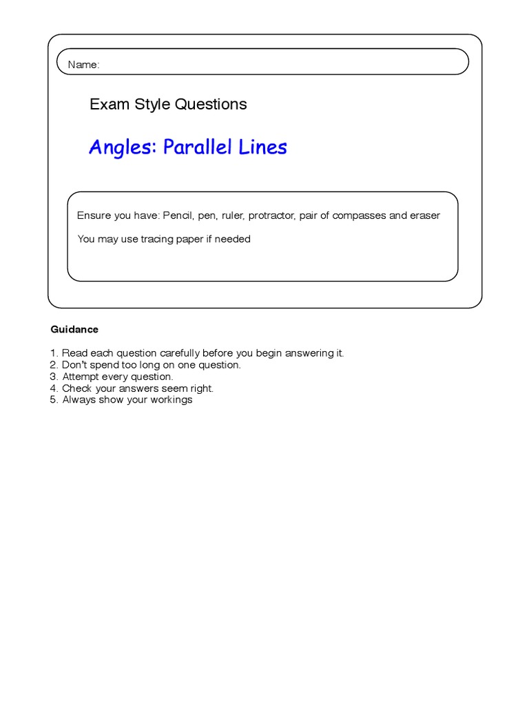 Worksheet Angles Parallel Lines | PDF | Triangle | Elementary Mathematics