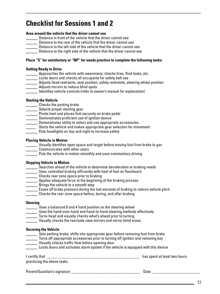 Checklist For Sessions 1 and 2 | PDF | Traffic | Vehicles