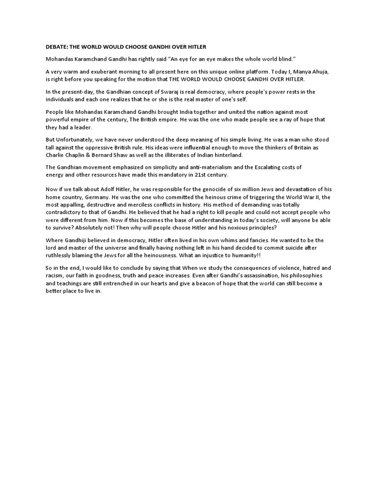 Gandhi vs Hitler: A Moral Choice | PDF | Mahatma Gandhi