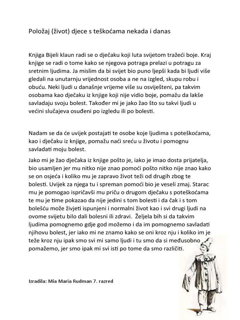 Bijeli Klaun, Lektira - 7.razred | PDF