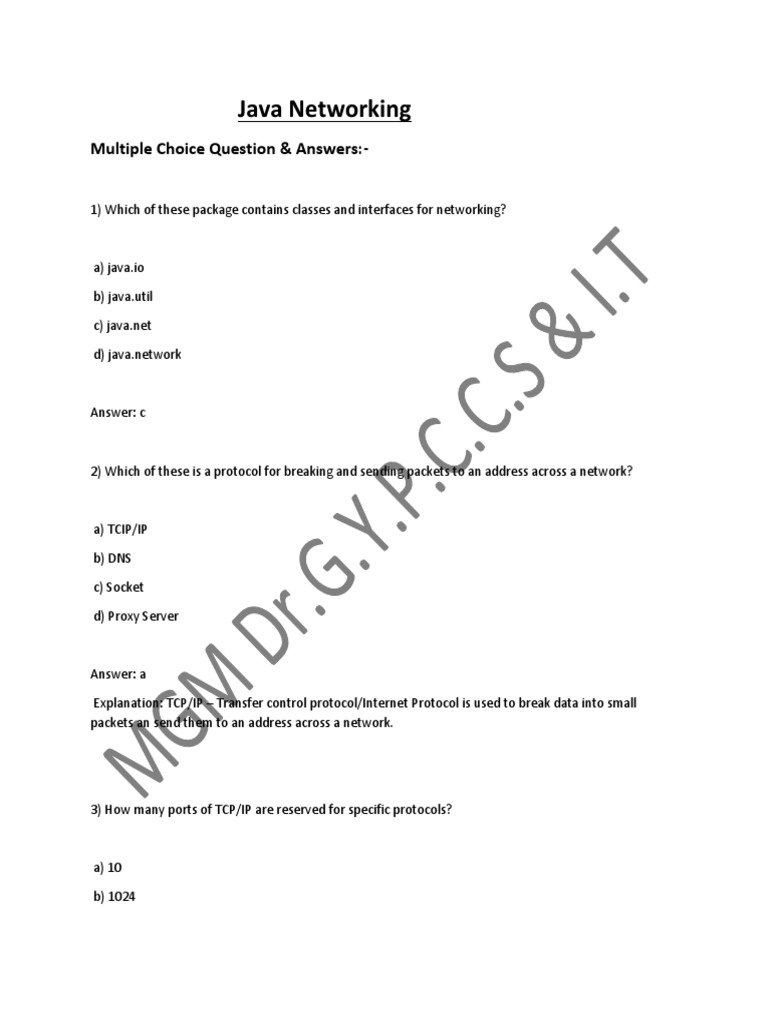 Java Networking: Multiple Choice Question & Answers | Download Free PDF ...