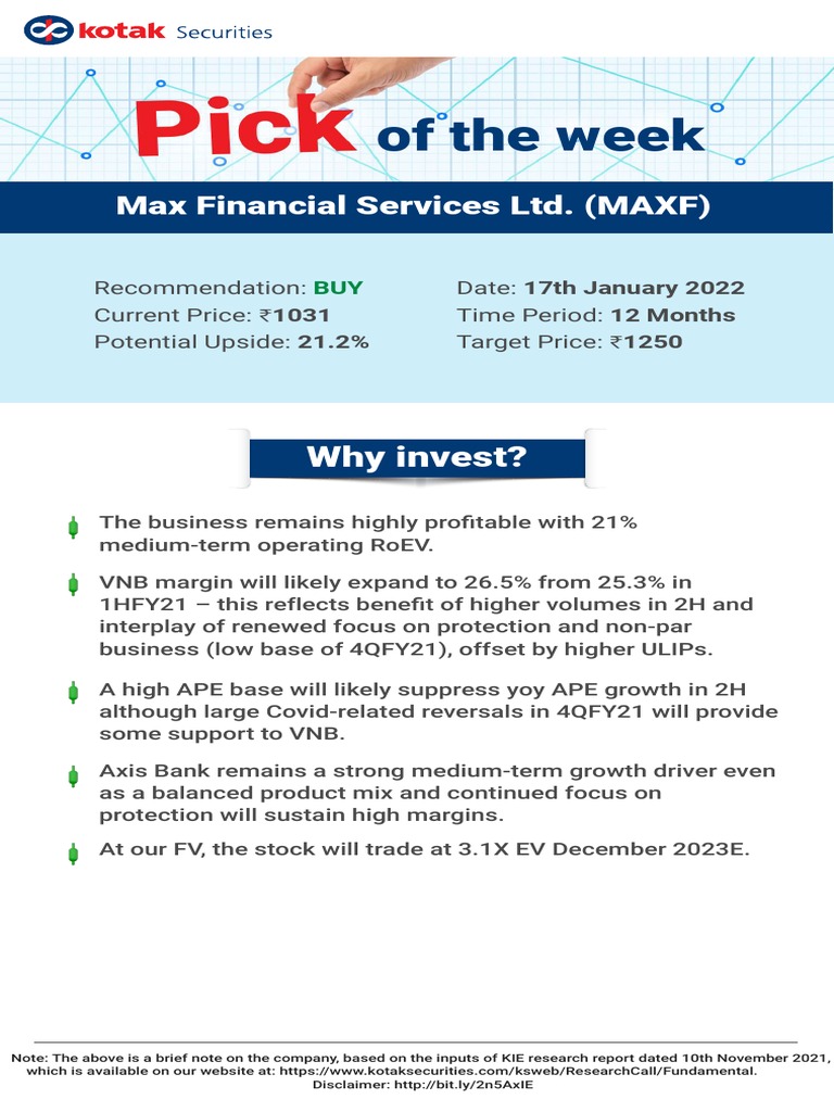 Pick of The Week Max Financial Services LTD 17 Jan2022 | PDF
