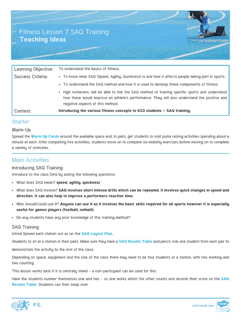 Fitness Lesson 7 SAQ Training Teaching Ideas | PDF | Physical Fitness ...