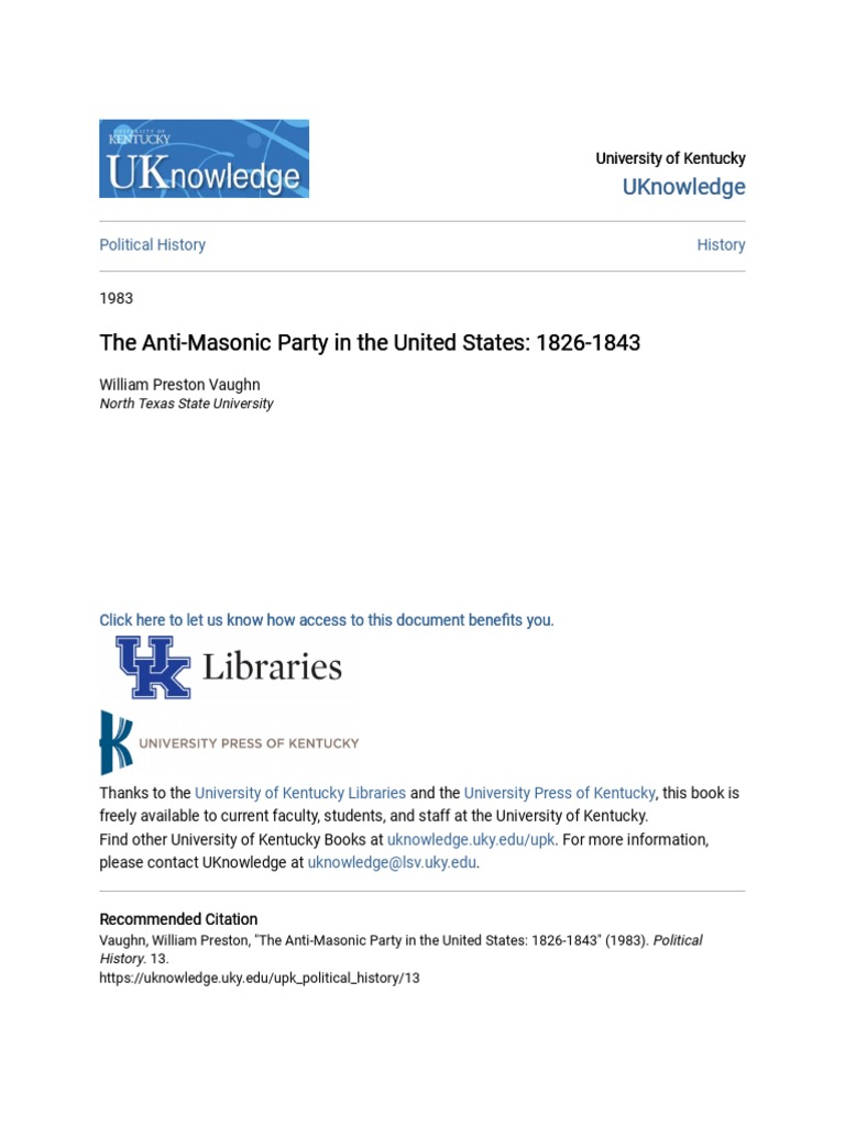 The Anti-Masonic Party in The United States: 1826-1843 The Anti-Masonic ...
