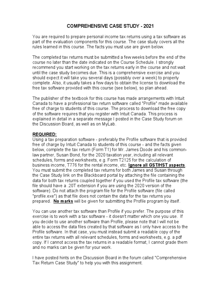 Comprehensive Case Study - 2021 | PDF | Expense | Taxes