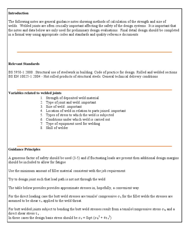Weld Strength Calculation Guidelines | PDF | Bending | Stress (Mechanics)