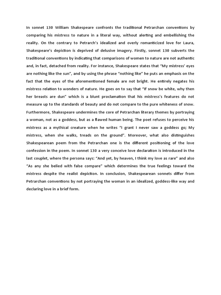 Shakespeare's Sonnet 130 Analysis | PDF | Classics | General Fiction