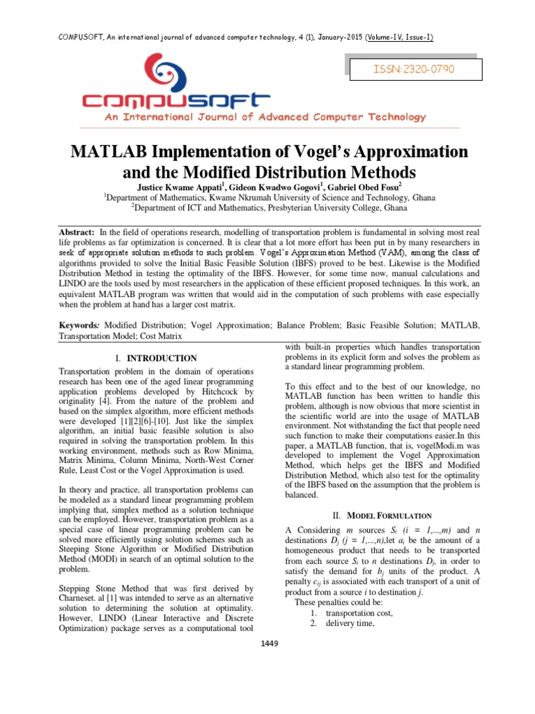 MATLAB for Vogel's Approximation Method | PDF | Mathematical Optimization | Linear Programming