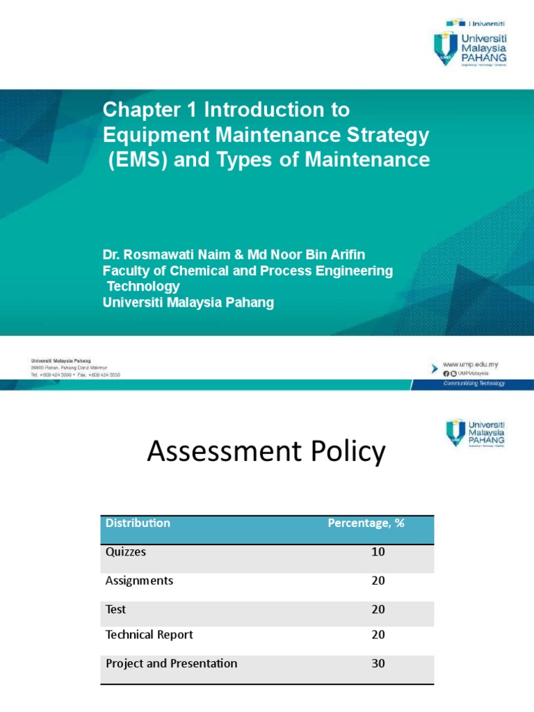 Chapter 1 Introduction To Equipment Maintenance Strategy and Types of ...