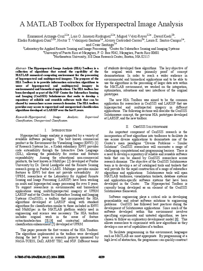 A MATLAB Toolbox For Hyperspectral Image | PDF | Matlab | Statistical ...