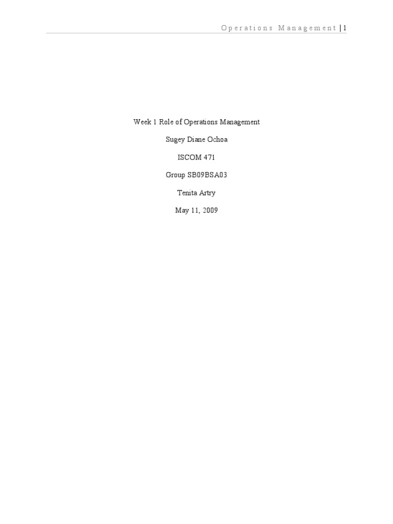 Week 1 Role of Operations Management Paper | PDF | Operations ...