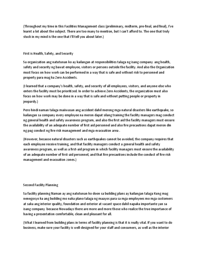 FACILITY MANAGEMENT STRATEGY | PDF | Outsourcing | Goal