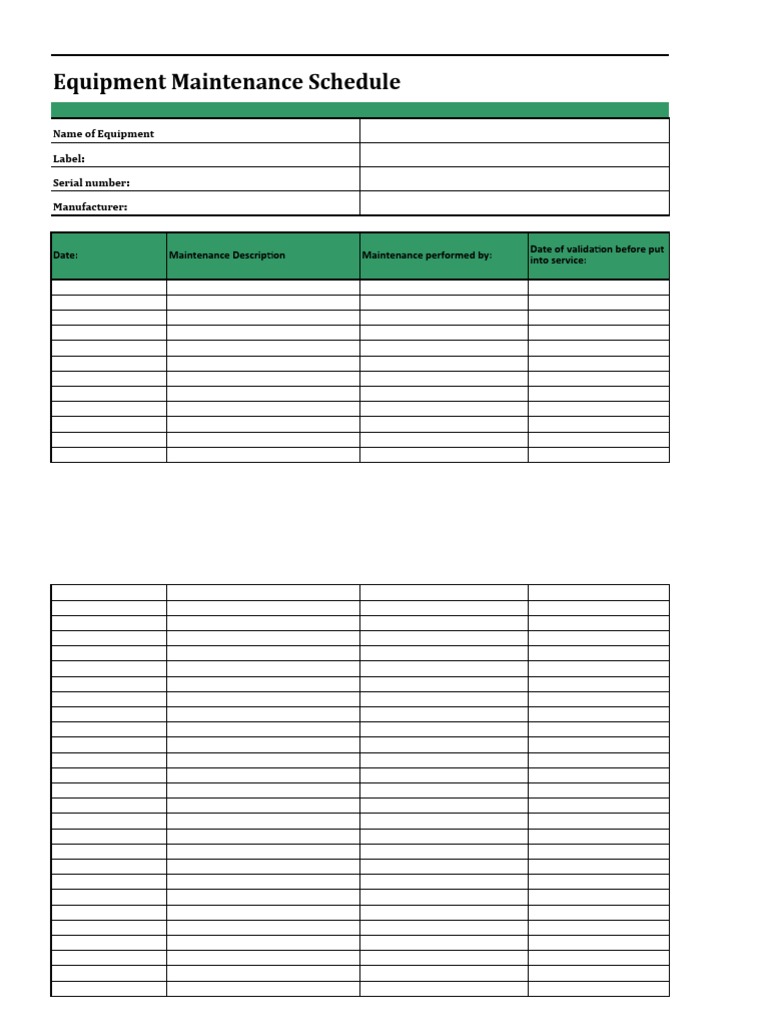 Equipment Maintenance Schedule Template Excel | PDF
