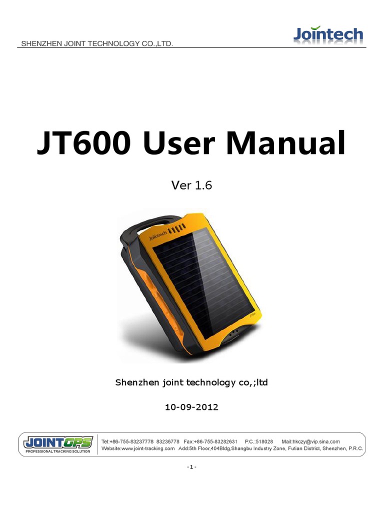 JT600 User Manual: Shenzhen Joint Technology Co, LTD 10-09-2012 | PDF ...