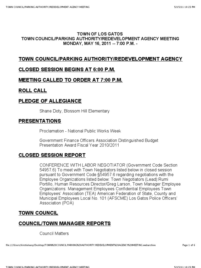 Redevelopment Agency Meeting Pdf Government