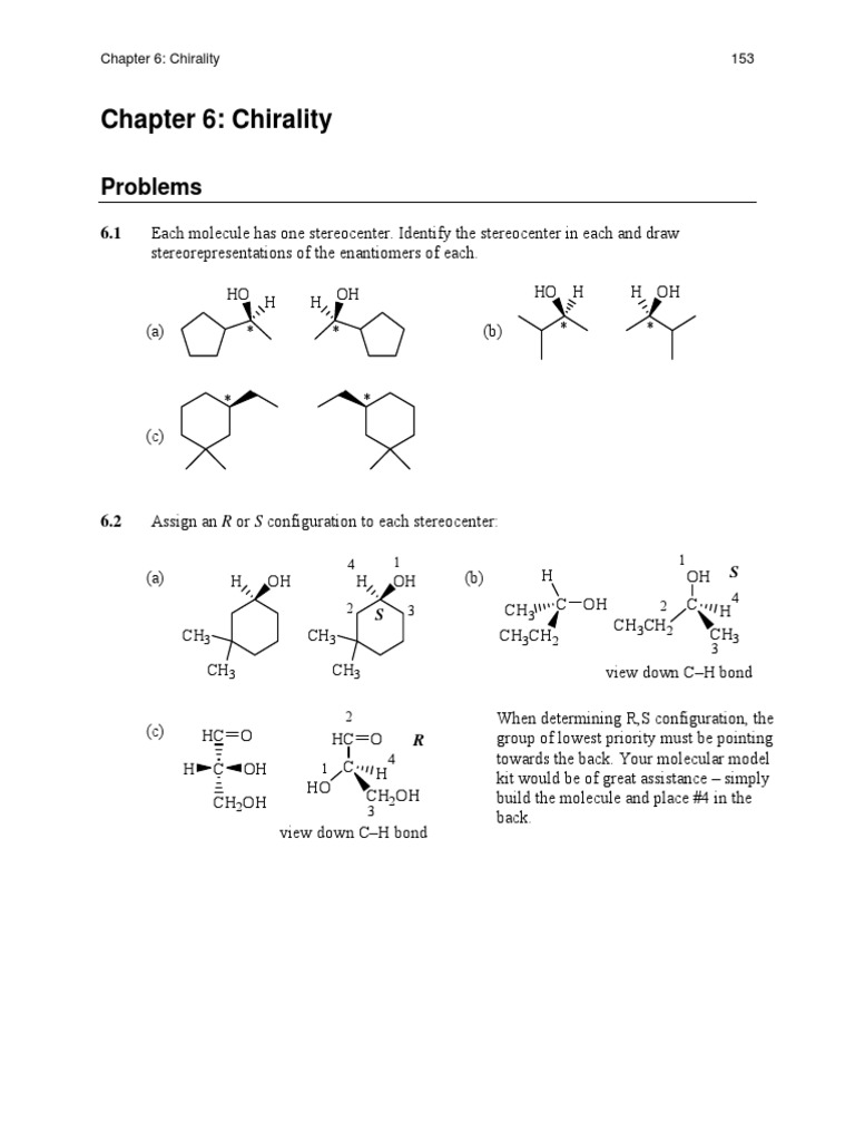Chapter 6: Chirality: Problems | PDF | Chirality (Chemistry) | Isomer