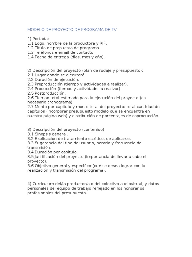 Modelo de Proyecto de Programa de TV | PDF | Software | Informática