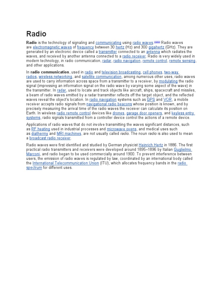 Radio: Radio Is The Technology of Signaling and | PDF