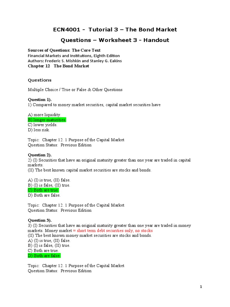 ECN4001 - Tutorial 3 - Questions - For Students - The Bond Market ...