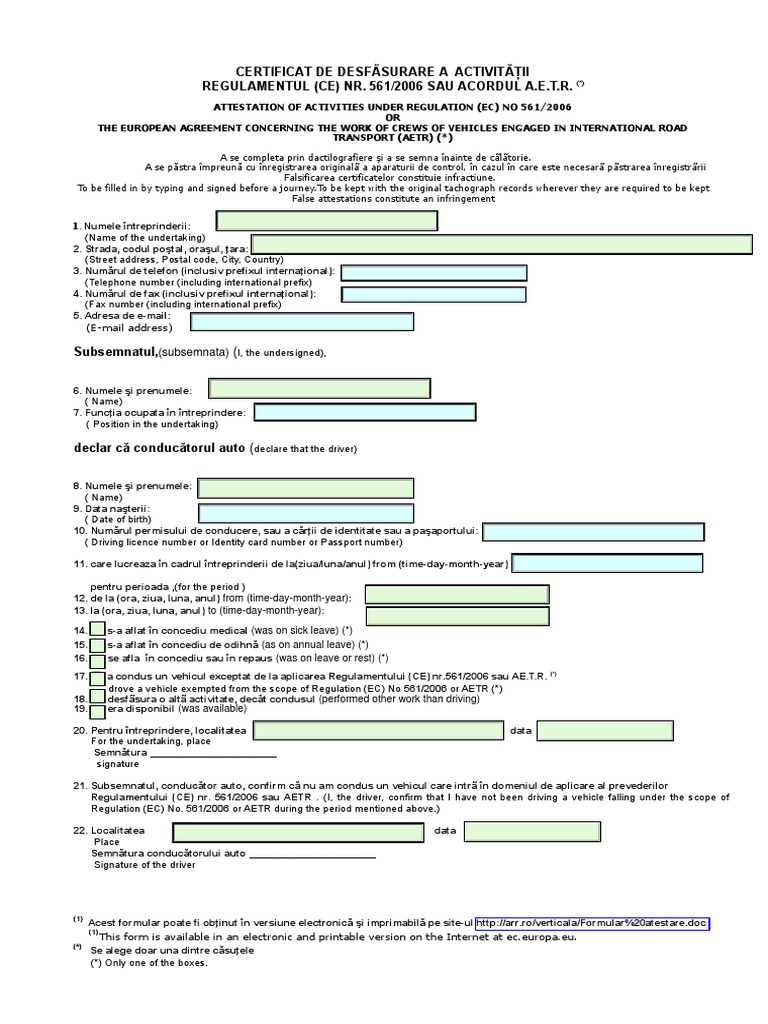Formular Acordul AETR | PDF